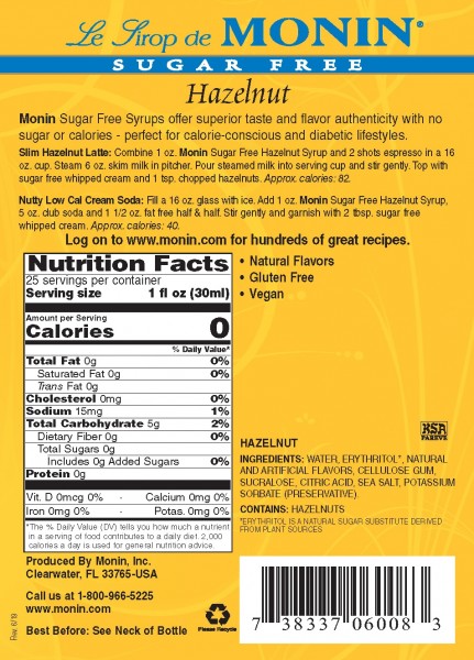 Sugar Free Hazelnut Syrup - VLO